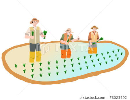 happy farmers planting rice - Stock Illustration [78023592] - PIXTA