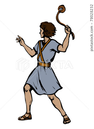 David throws a stone from the sling. Vector... - Stock Illustration ...