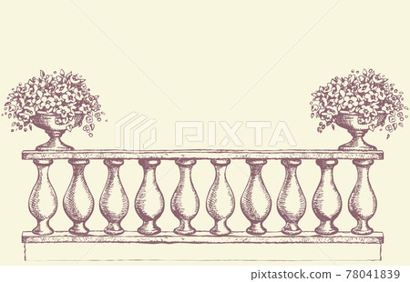 Balustrade with flowers in vase. Vector drawing - Stock Illustration ...