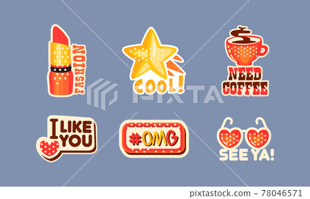 Patch and Stickers with Lipstick, Star and... - Stock Illustration ...