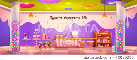 Candy shop empty interior with various pastry - Stock Illustration ...