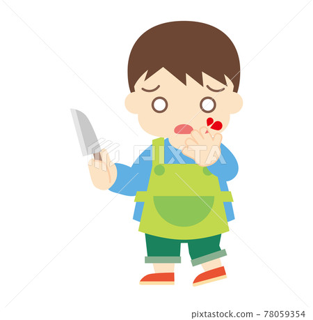 A boy who cut his finger with a kitchen knife... - Stock Illustration ...