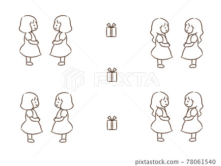 Two girls and present line art coloring - Stock Illustration [78061540 ...