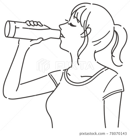 A line drawing of a woman drinking water in my... - Stock Illustration ...