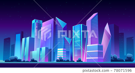 Urban building skyline panoramic night banner - Stock Illustration ...
