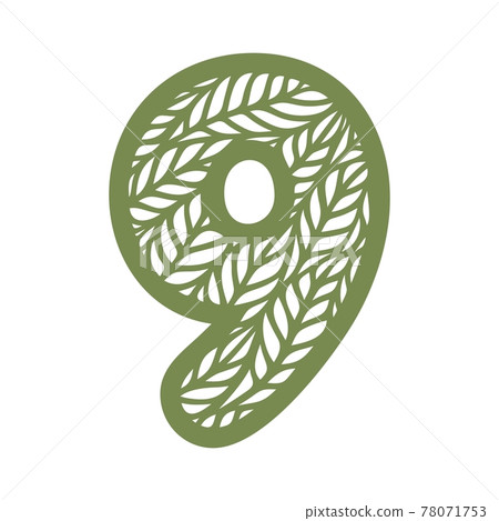 Number 9 (nine) with leaf pattern. Spring or... - Stock Illustration ...