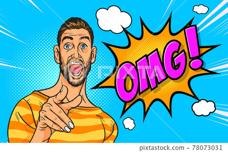 man surprised point hand omg - Stock Illustration [78073031] - PIXTA