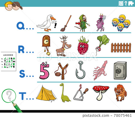 first letter of a word cartoon educational task... - Stock Illustration ...