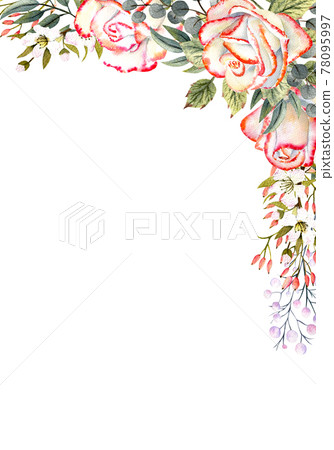 Vertical frame with watercolor rose flowers,... - Stock Illustration ...