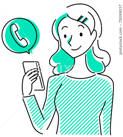 Simple line art illustration of a woman calling... - Stock Illustration ...