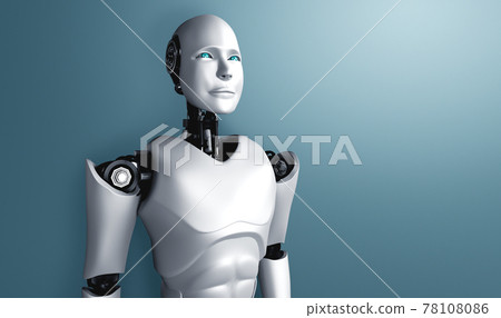 Standing humanoid robot looking forward on... - Stock Illustration ...