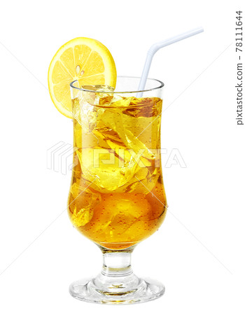 Float glass lemon tea illustration real straw - Stock Illustration ...