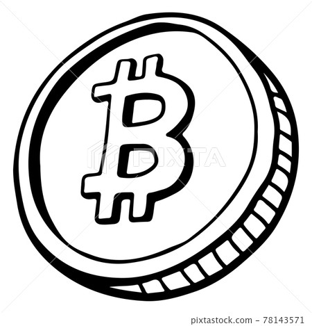 Cryptocurrency coin with bitcoin in doodle... - Stock Illustration ...