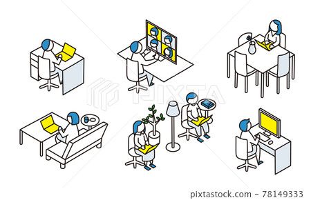 Isometric diagram of people doing remote work - Stock Illustration ...