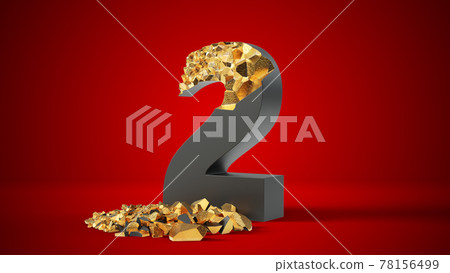 damaged black number 2 reveals gold inside. 3d... - Stock Illustration ...