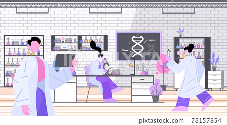 scientists team working with DNA researchers... - Stock Illustration ...