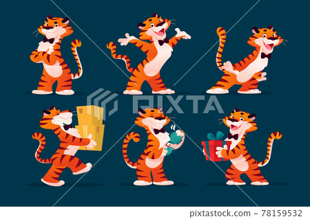 Vector collection of happy tiger character... - Stock Illustration ...