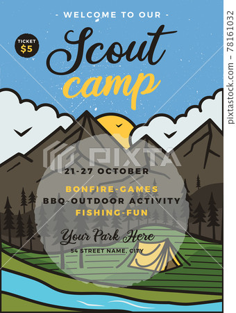 Scout camp flyer A4 format. Camping Adventure... - Stock Illustration ...