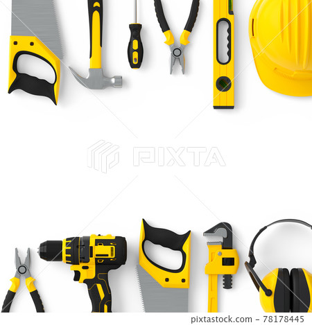 Top view of yellow construction tools for... - Stock Illustration ...
