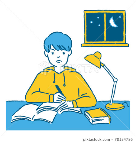Boy studying at night - Stock Illustration [78184786] - PIXTA