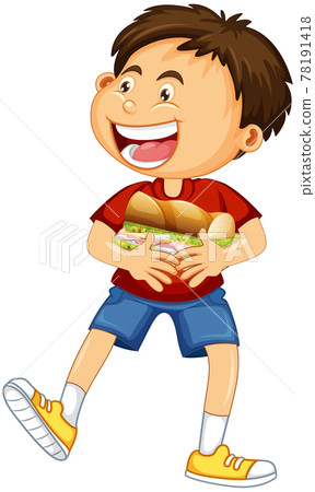 Happy boy cartoon character hugging food sandwich - Stock Illustration ...
