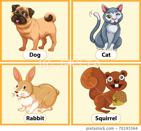Educational English word card of animals - Stock Illustration [78193364 ...