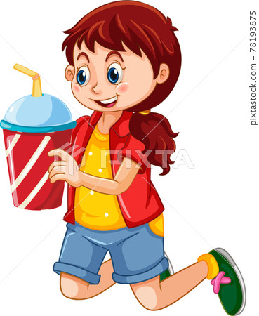 A cute girl holding drink cup cartoon character... - Stock Illustration ...