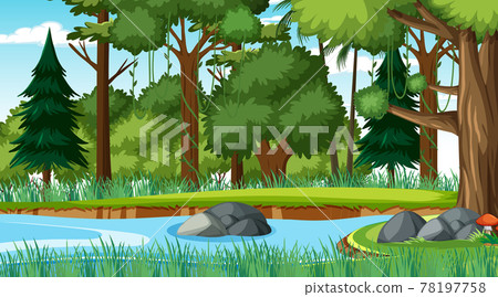 Forest at daytime landscape scene - Stock Illustration [78197758] - PIXTA