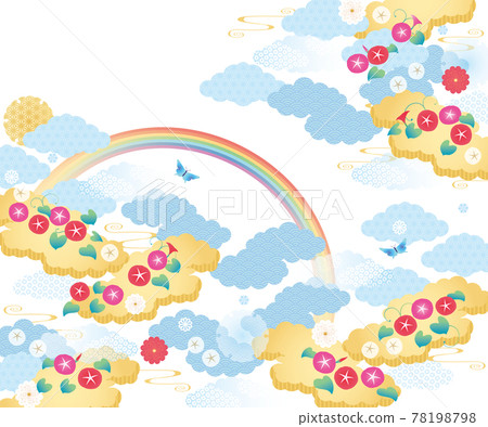 Wafu background material (morning glory) 7-1 Beku - Stock Illustration ...