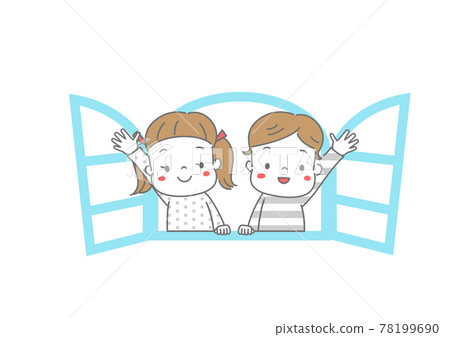 Boys and girls who lean out of the window and... - Stock Illustration ...
