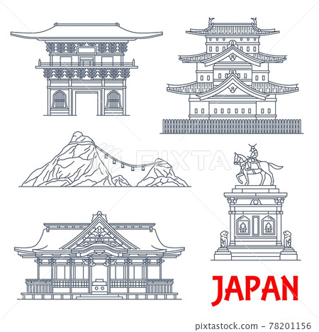 Japan travel landmarks, Japanese temples, castles-插圖素材 [78201156] - PIXTA圖庫
