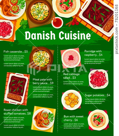 Danish cuisine food menu, dishes and meals poster - Stock Illustration ...