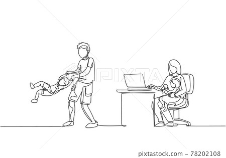 Single continuous line drawing of young mom... - Stock Illustration ...