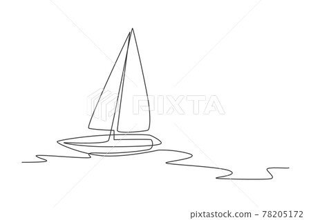 One single line drawing of sail boat sailing on... - Stock Illustration ...