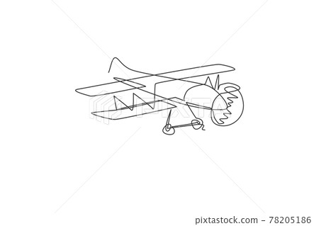 Single continuous line drawing of retro biplane... - Stock Illustration ...