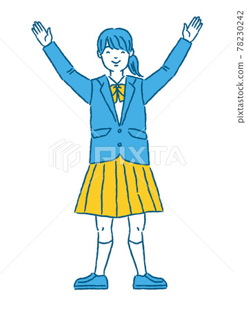 Illustration of a female student doing banzai... - Stock Illustration ...