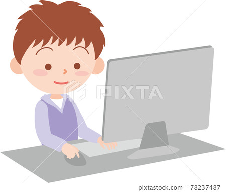 Boy operating a computer - Stock Illustration [78237487] - PIXTA