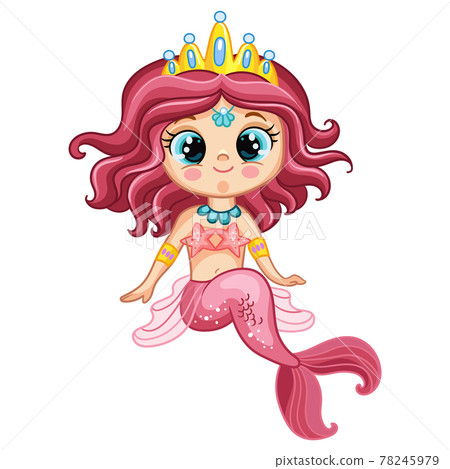 Cute pretty sitting mermaid vector cartoon... - Stock Illustration ...
