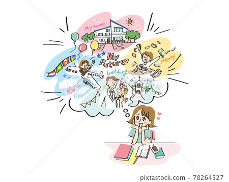 A woman who imagines a bright future - Stock Illustration [78264527 ...