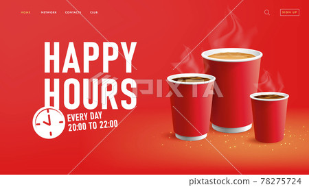 Happy hours web banner for coffee shop with... - Stock Illustration ...
