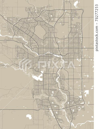Detailed map of Calgary city, linear print map.... - Stock Illustration ...