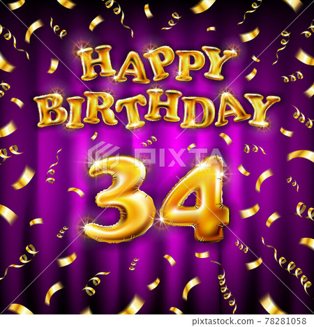 Golden number thirty four metallic balloon.... - Stock Illustration ...