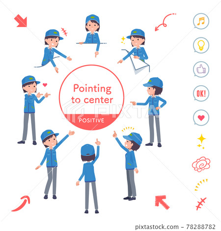 A set of female delivery staff pointing in... - Stock Illustration ...