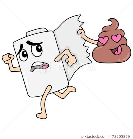 toilet paper roll running scared of being... - Stock Illustration ...