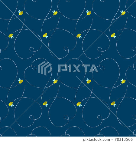 A loving flying bee on a blue seamless background. - Stock Illustration ...