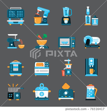Kitchen small appliances icons flat set vector.... - Stock Illustration ...