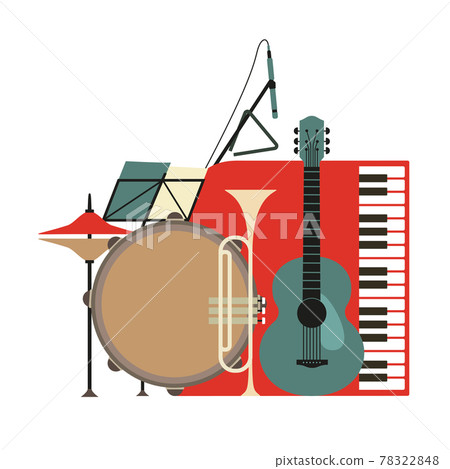 Musical instruments flat retro color vector icon - Stock Illustration ...