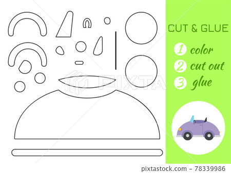 Color, cut and glue paper violet car. Cut and... - Stock Illustration ...