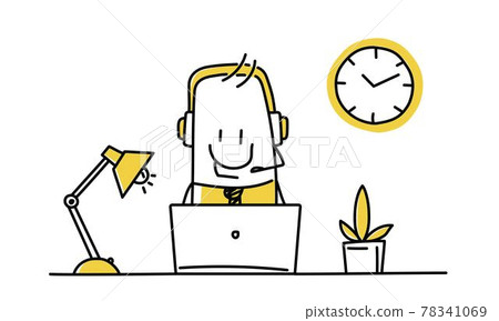 Stick man operator with headphones and microphone. - Stock Illustration ...