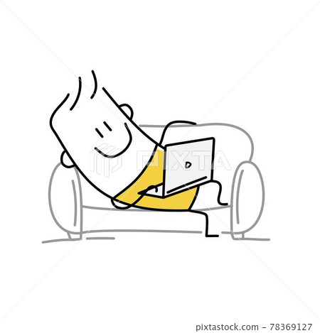 Stickman with laptop at home office - Stock Illustration [78369127] - PIXTA